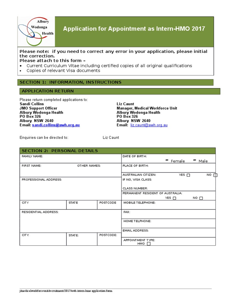 AWH Intern-HMO Application Form 2017 | PDF | Health Maintenance ...