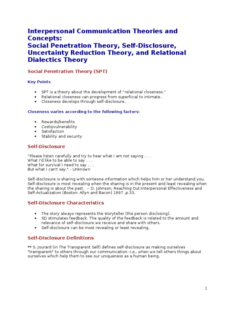 Interpersonal Communication Theories and Concepts | PDF | Interpersonal ...