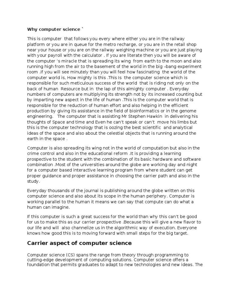 Why Computer Science | PDF | Computer Science | Computing
