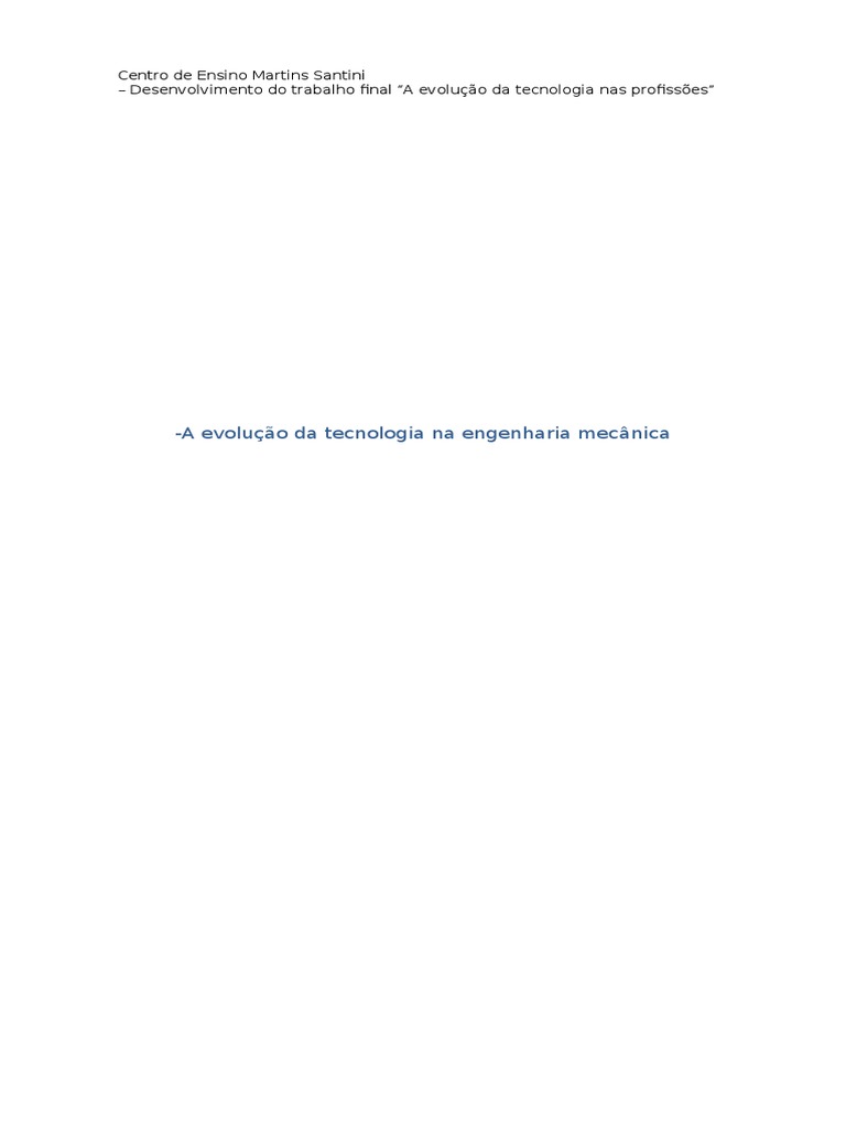 A Evolução Da Tecnologia Na Engenharia Mecânica Pdf Engenharia