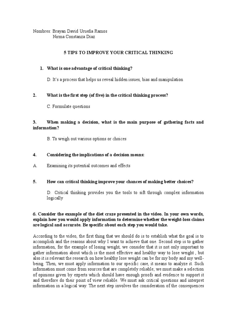 5 Tips Critical Thinking | PDF | Critical Thinking | Decision Making