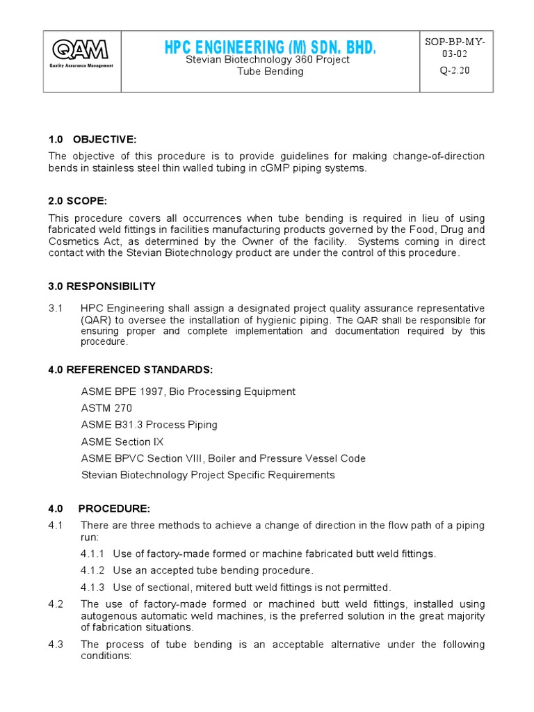 Guidelines for Tube Bending in Stainless Steel Piping Systems for cGMP ...
