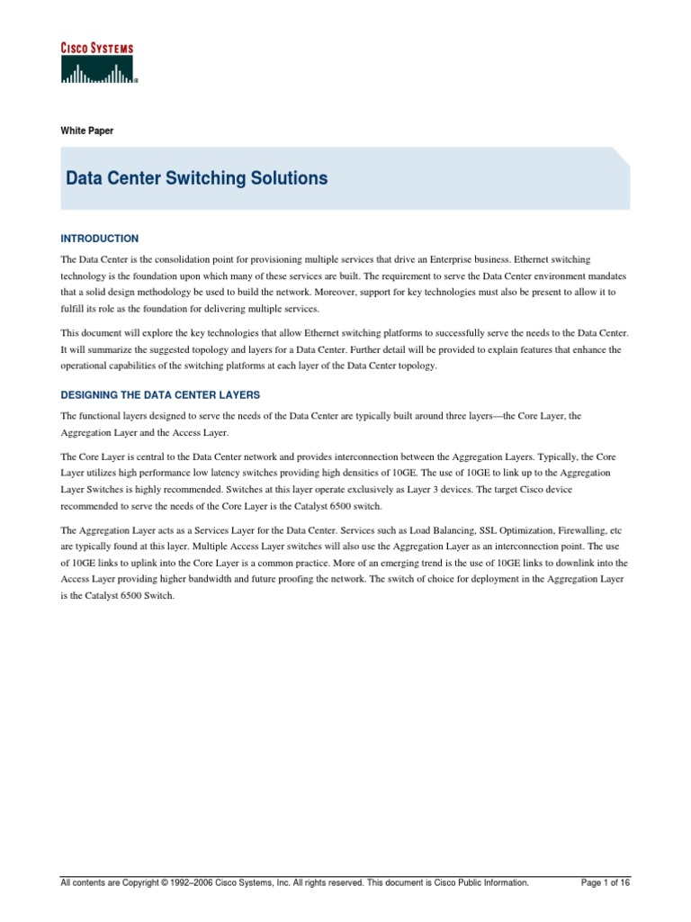 Data Center Switching Solutions White Paper | PDF | Network Switch ...