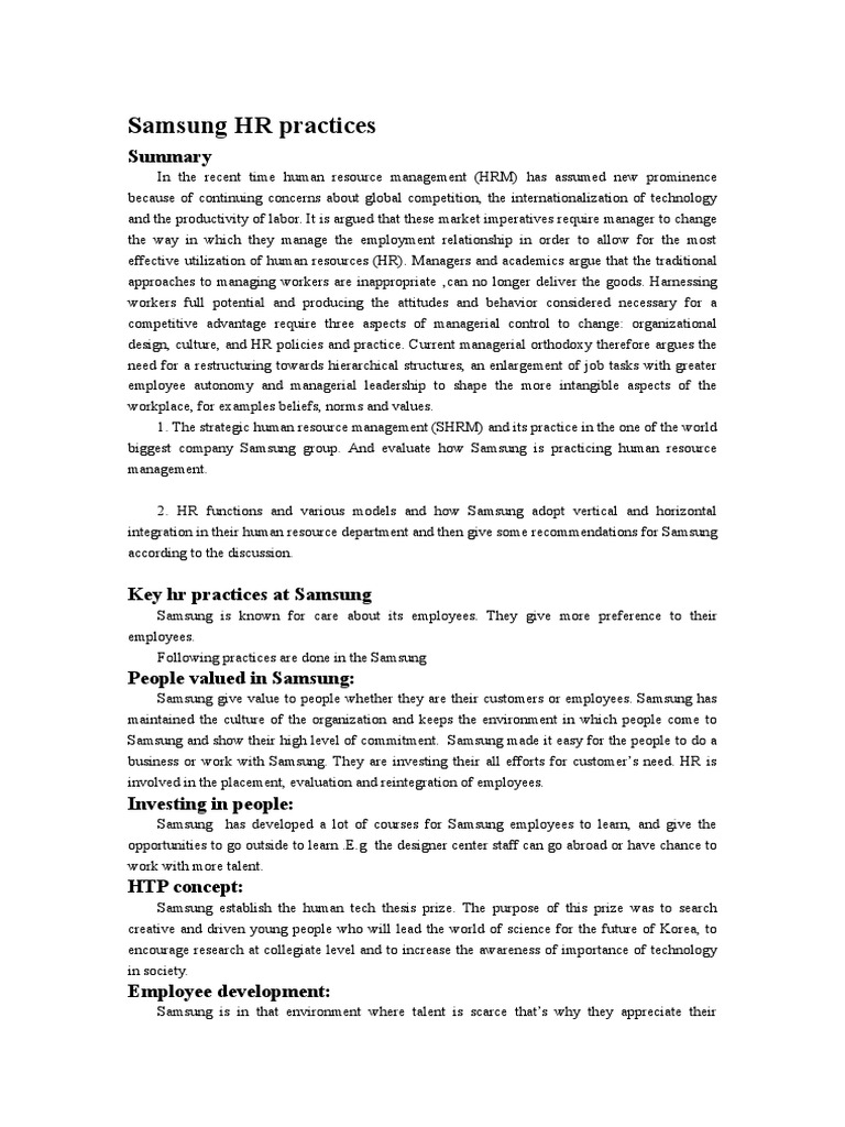 Report Samsung HR Practices | PDF | Human Resource Management | Employment