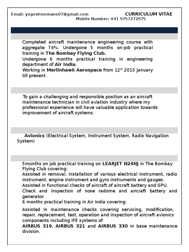 Resume (Yogesh) | PDF | Aviation | Aircraft