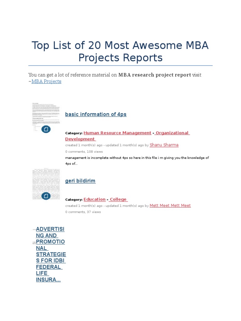Top List of 20 Most Awesome MBA Projects Reports | PDF | Promotion And ...