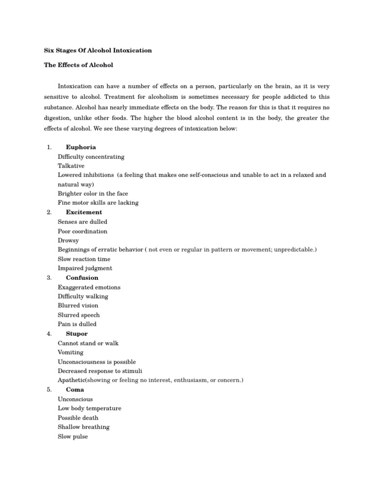 Six Stages of Alcohol Intoxication | PDF | Alcohol Intoxication ...