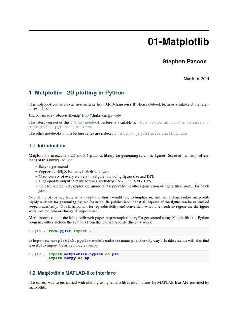 01 Matplotlib Pdf Pdf Cartesian Coordinate System Application Programming Interface