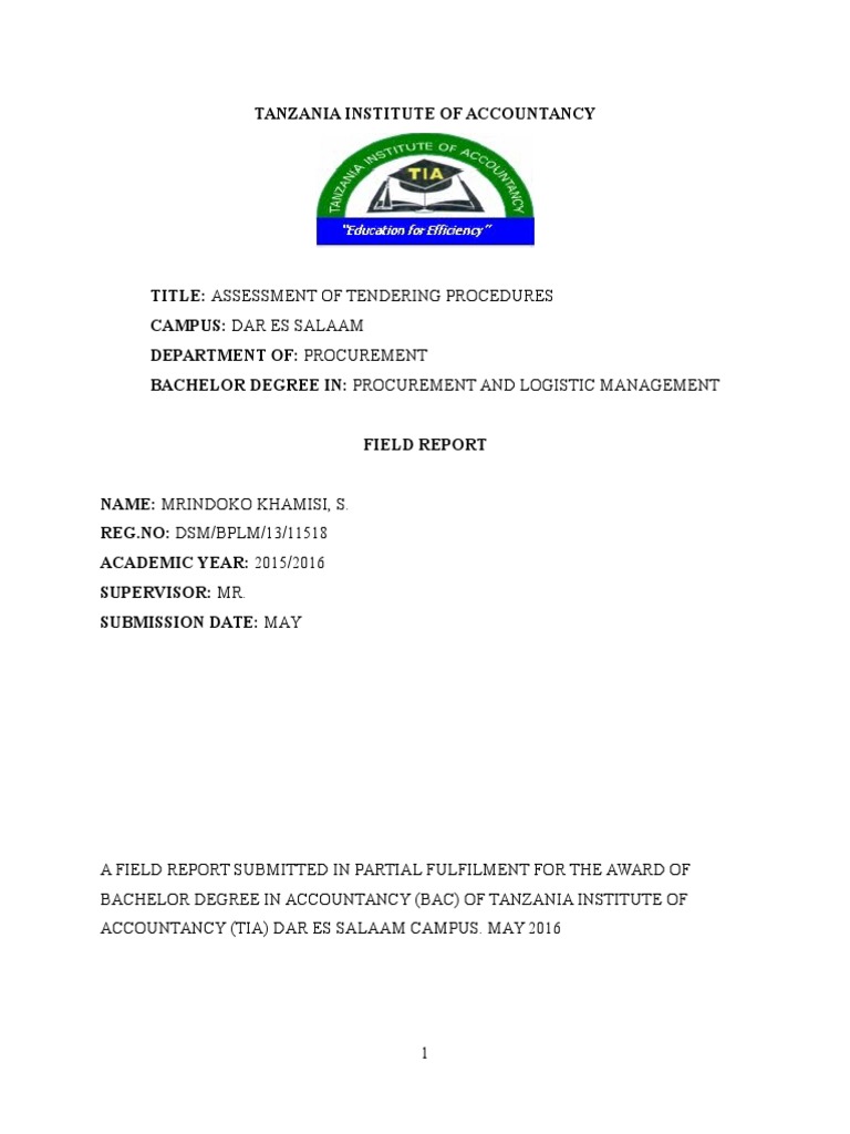 Field Report at TIA | PDF | Procurement | Business