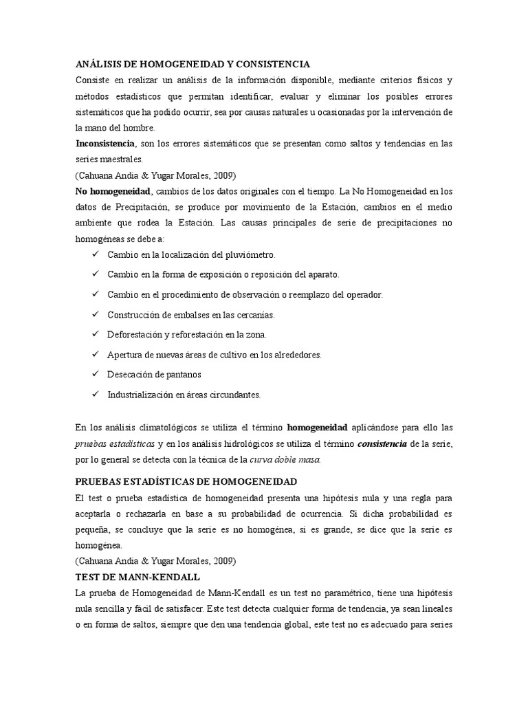 Análisis de homogeneidad y consistencia de series climáticas | PDF ...