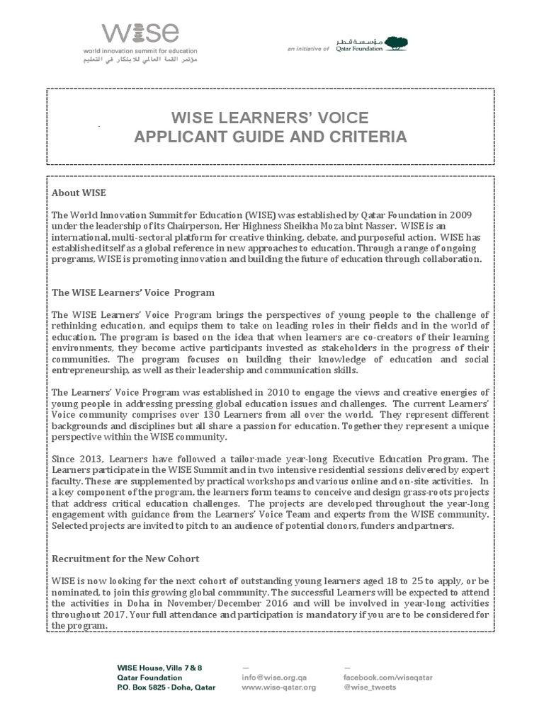 WISE Criteria and Guidelines 2016-2017 | Download Free PDF ...
