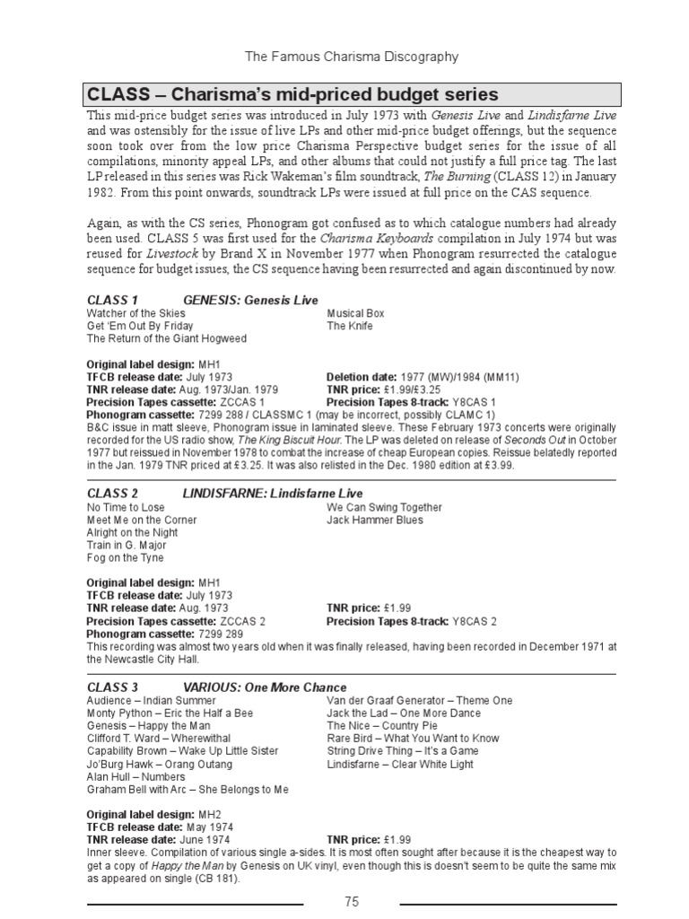 Charisma Example3 | PDF | Lp Record | Sound Recording