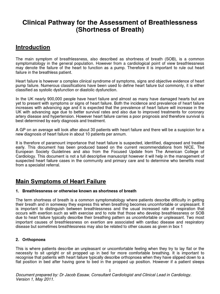 Assessment of Breathlessness Clinical Pathway Assessment Handout | PDF ...