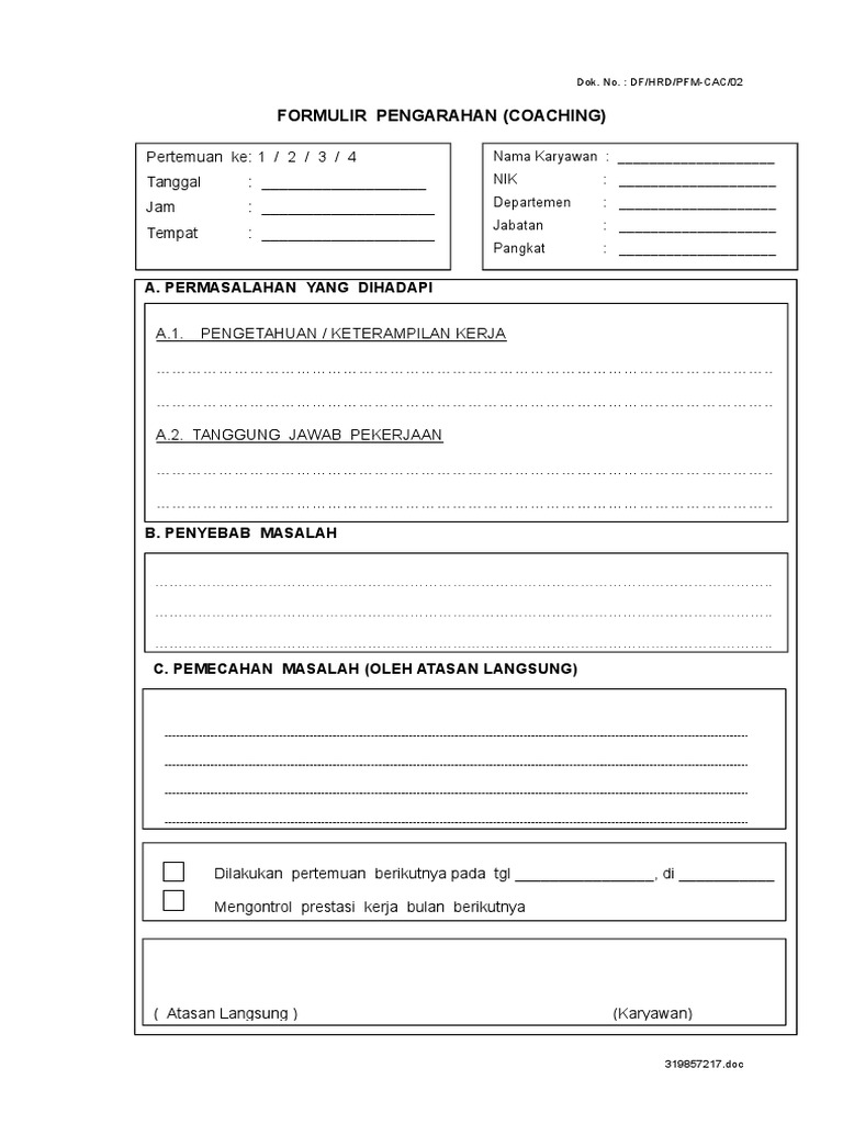 Formulir Coaching Karyawan | PDF