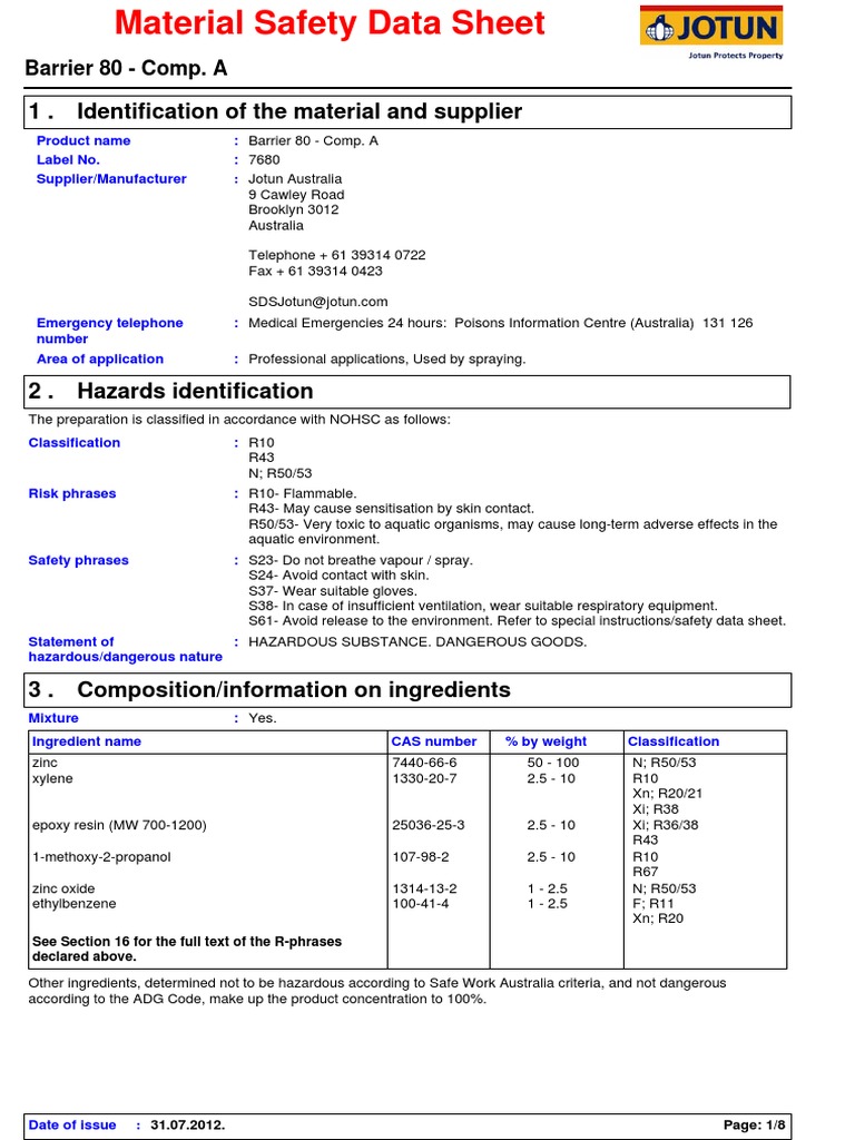 SDS - Barrier 80 - Comp. A - Marine - Protective - English (Uk ...