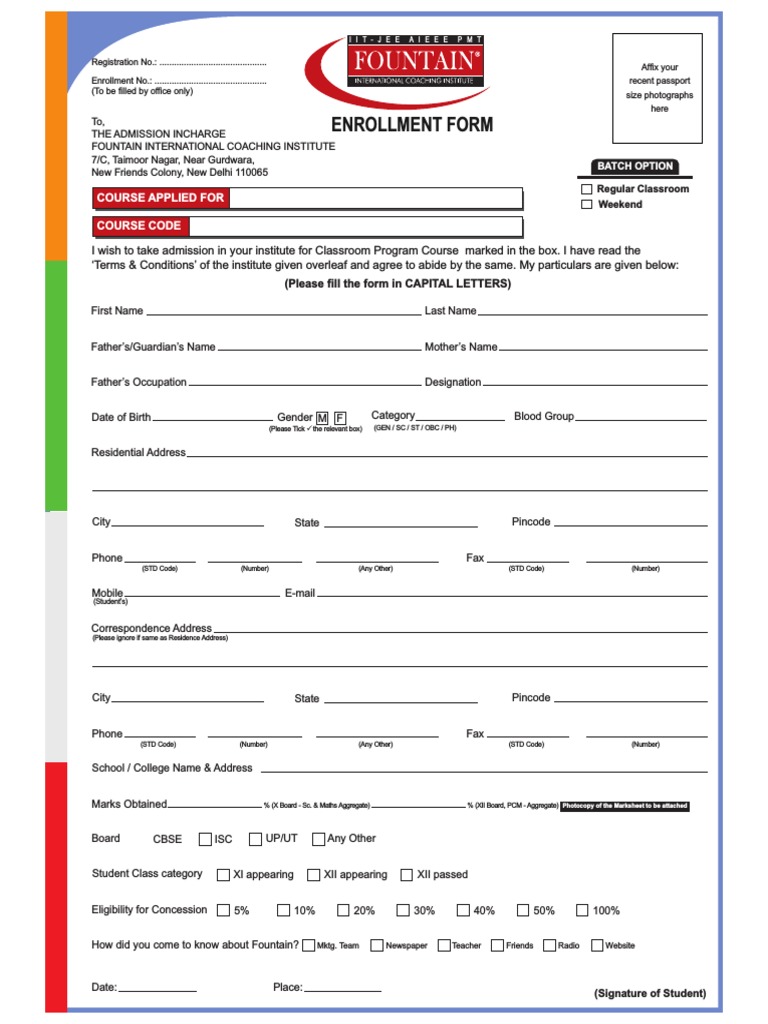 New Enrollment Form Sample PDF | PDF | Fee | Identity Document