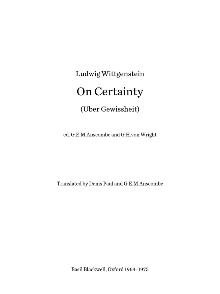 Ludwig Wittgenstein - On Certainty | PDF | Truth | Proposition