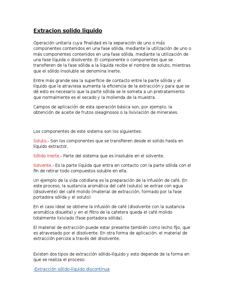Extraccion Solido Liquido | PDF | Solubilidad | Solvente