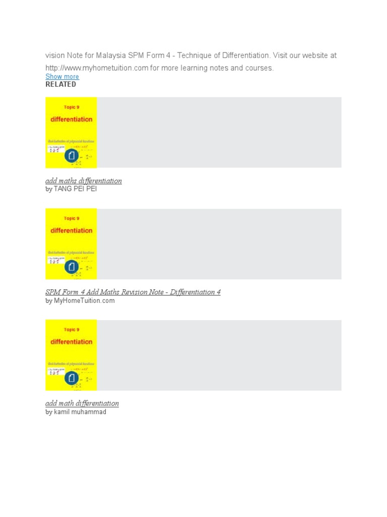 Differentiation Techniques for SPM Form 4 | PDF | Teaching Mathematics ...