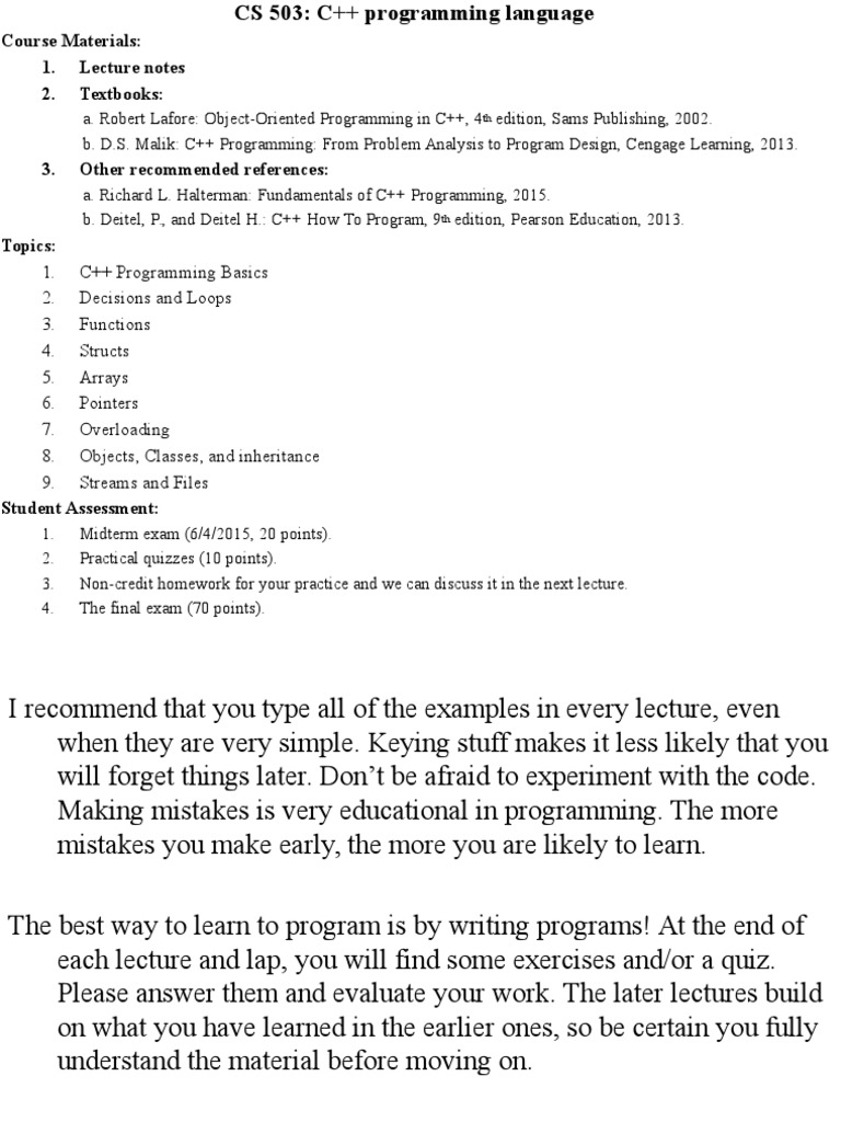 Cs503 Lec1 Pdf C Variable Computer Science