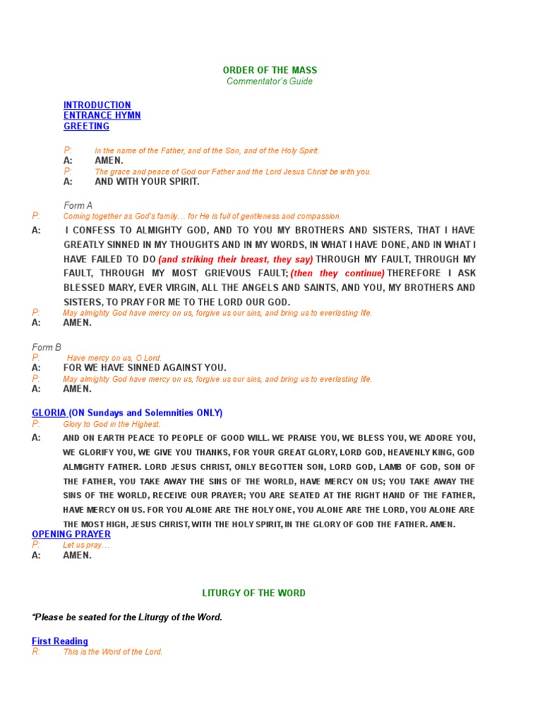 Order of The Holy Mass | PDF | Mass (Liturgy) | Mercy