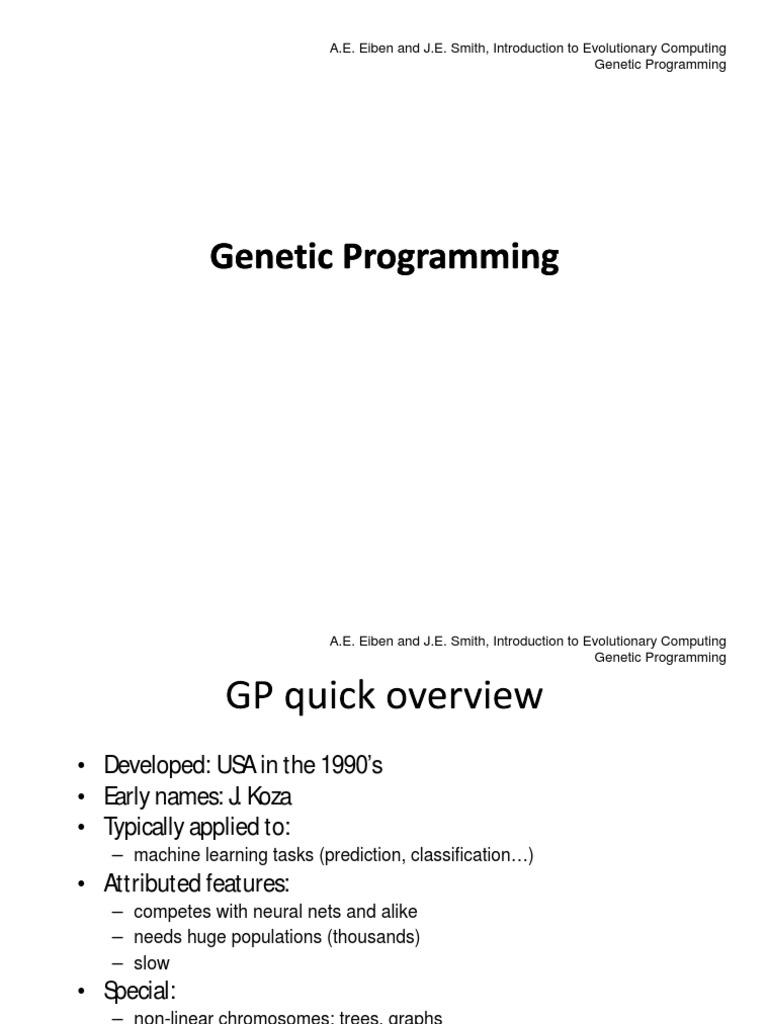 A.E. Eiben and J.E. Smith, Introduction To Evolutionary Computing Genetic Programming | PDF ...