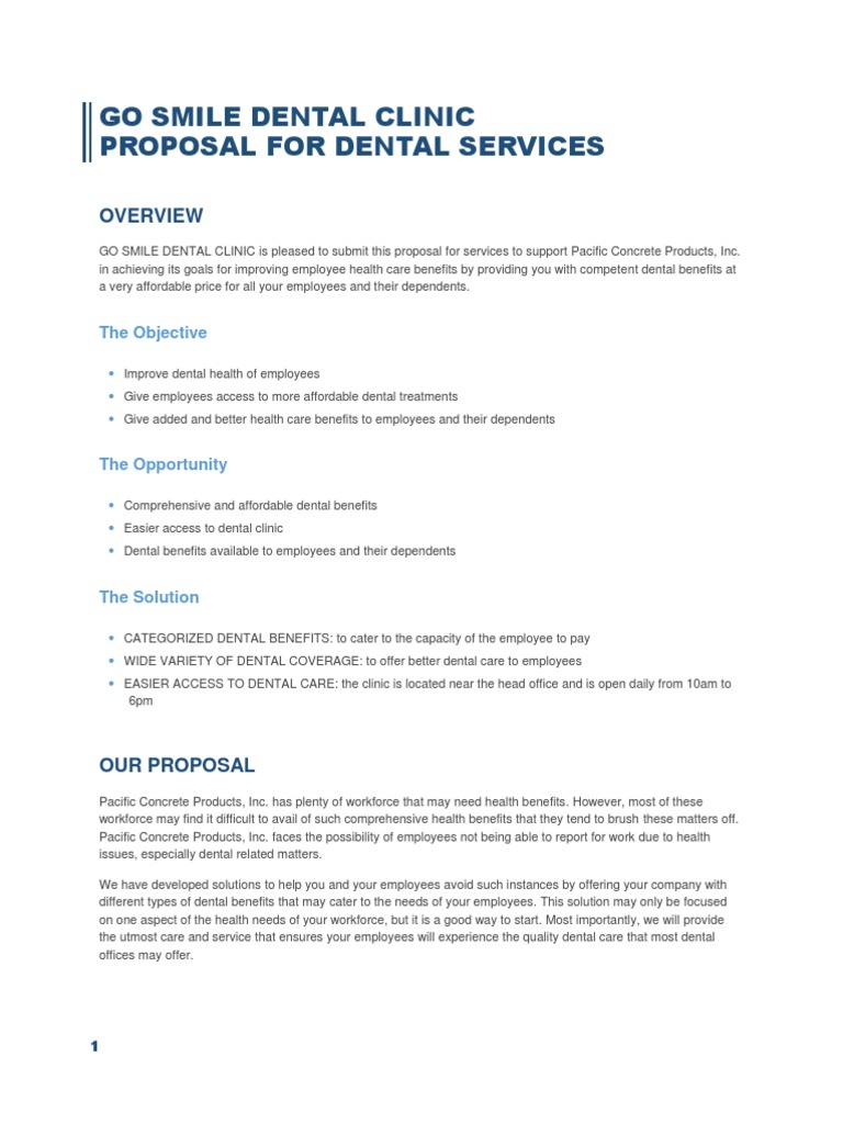 Go Smile Dental Clinic - Pcpi Proposal | PDF | Dentistry | Employment