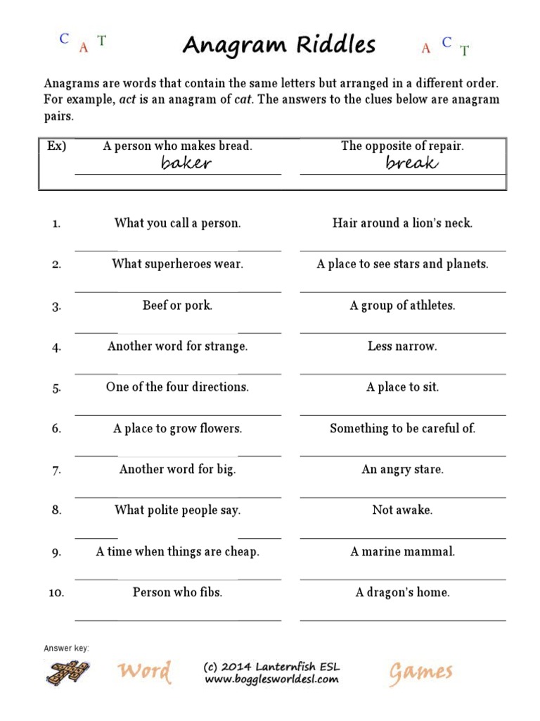 Anagram Riddles 2 | PDF | Language Arts & Discipline | Foreign Language ...