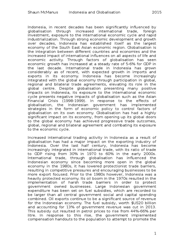 Indonesia Globalisation Assignment Pdf 1997 Asian Financial Crisis