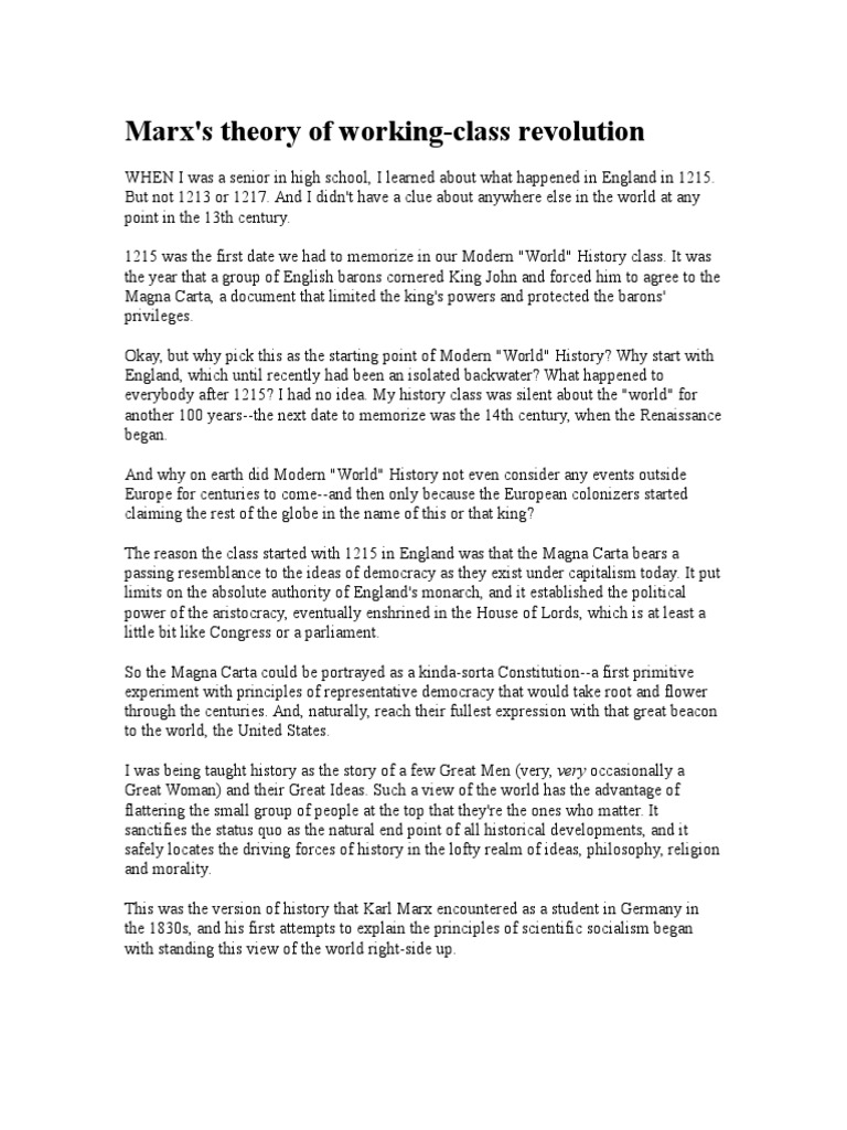 Marxist's Theory of Working Class Revolution | PDF | Karl Marx | Capitalism