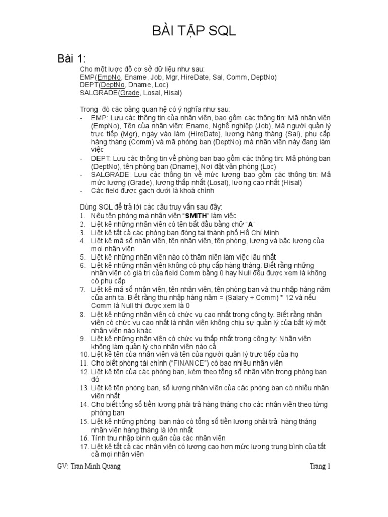 Bai Tap SQL | PDF