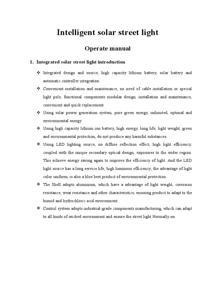 All-In One Solar Street Light Operate Manual | PDF | Battery ...