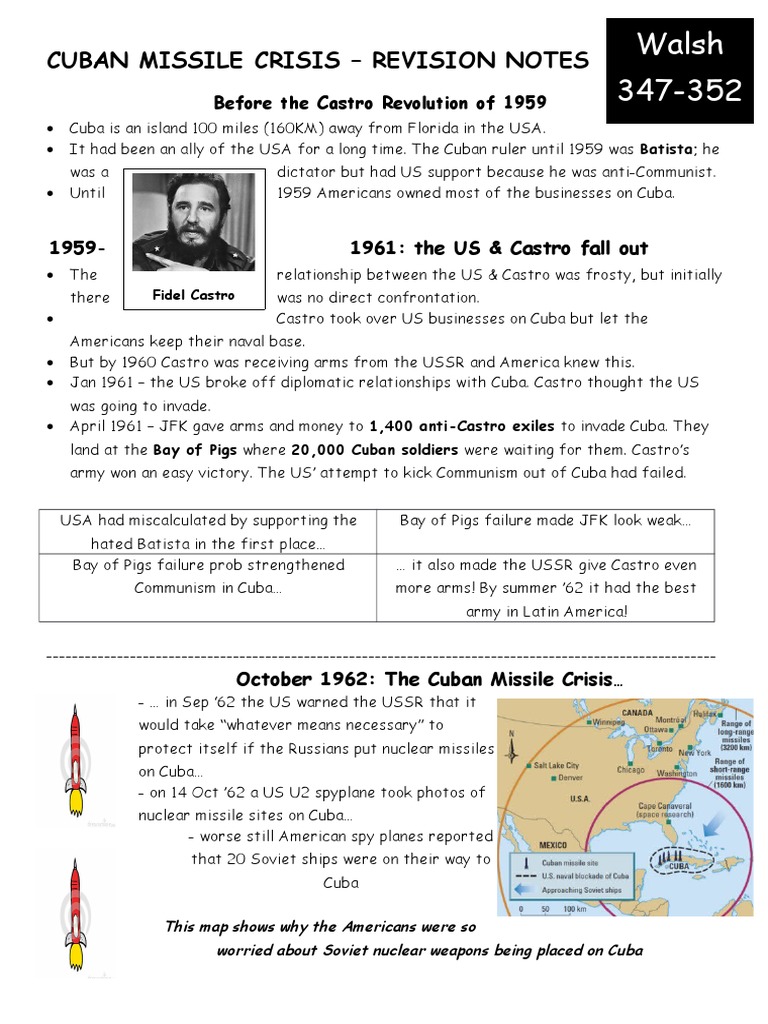 The Cuban Missile Crisis Of 1962 Gcse Worksheet Free Pdf