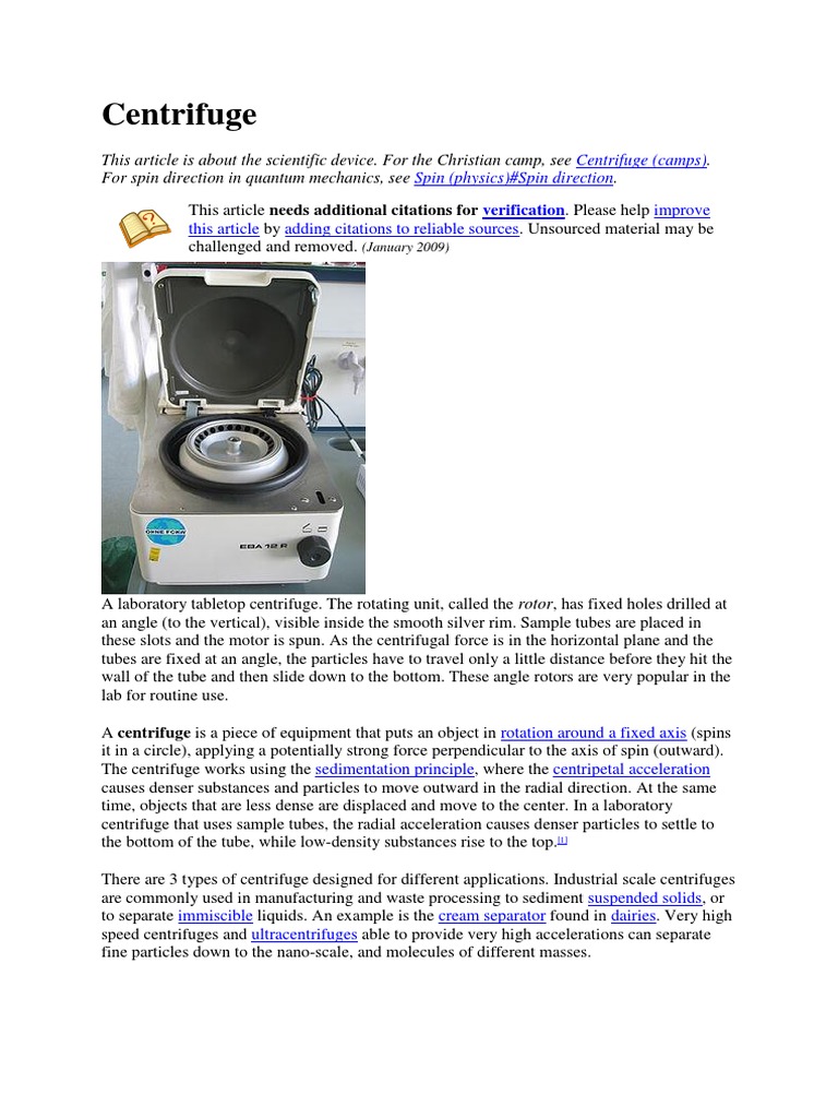 Centrifuge - Wikipedia, The Free Encyclopedia | PDF | Centrifuge ...