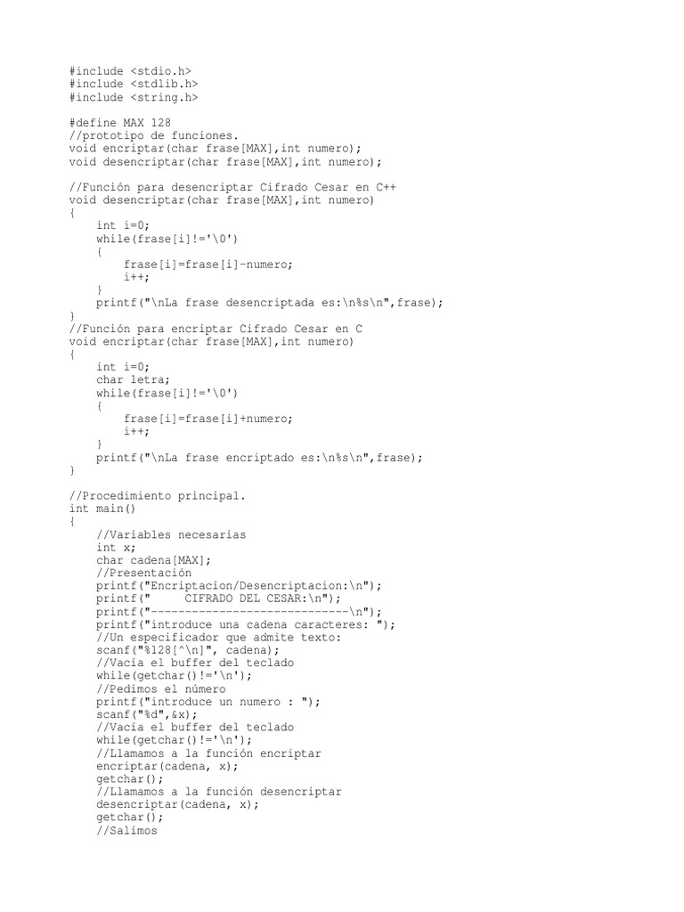 Cifrado Del Cesar C++ | PDF