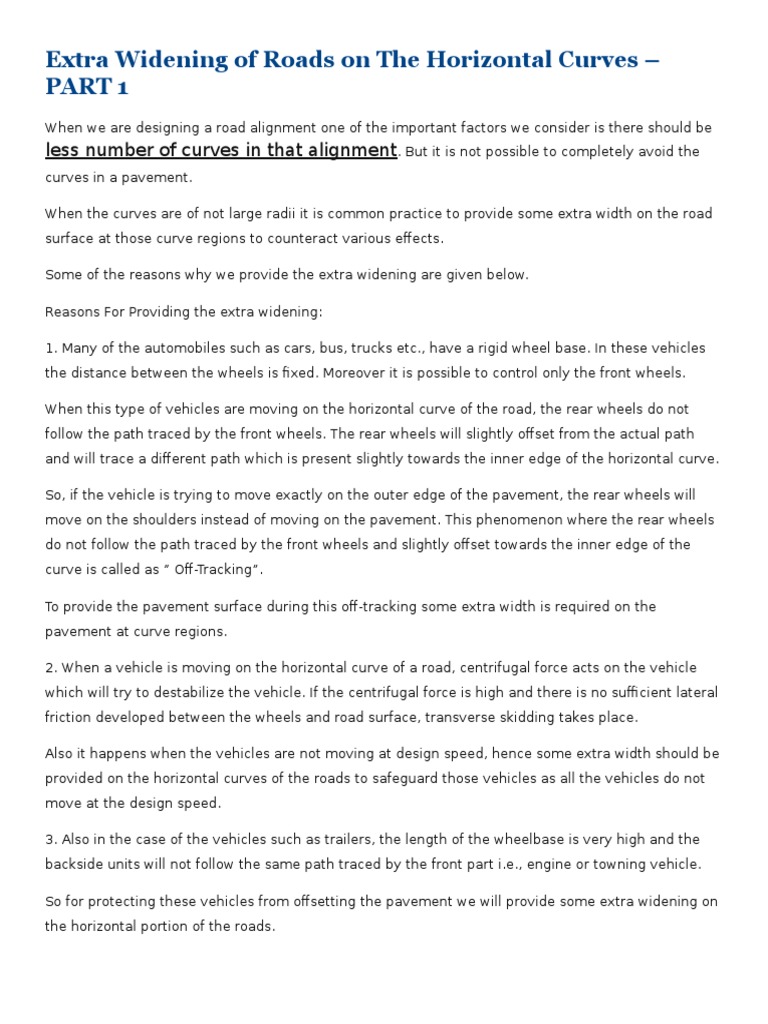 Extra Widening of Roads On The Horizontal Curves | PDF | Road Surface ...