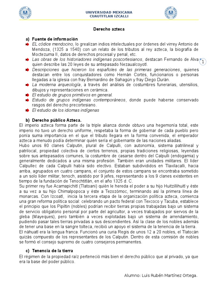 Resumen Derecho Azteca | PDF | Pena capital | Nobleza