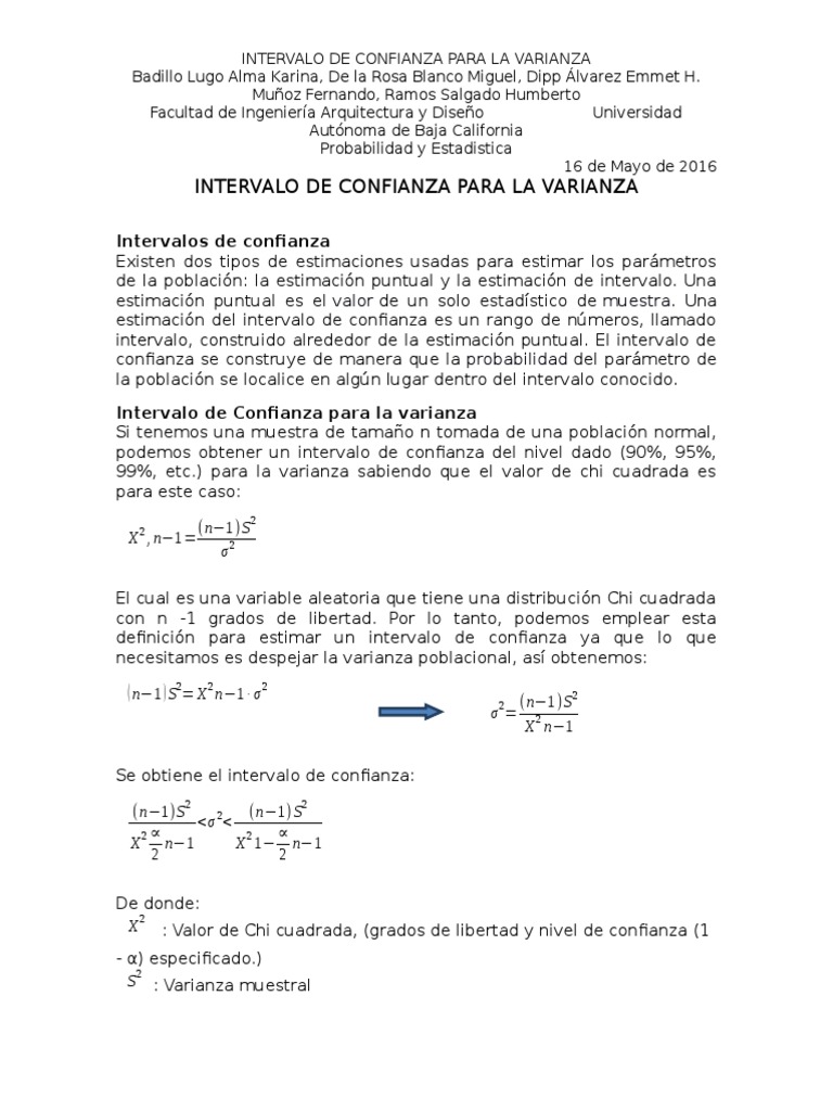 Intervalo de Confianza para La Varianza Ejercicios Resueltos | PDF | Intervalo de confianza ...