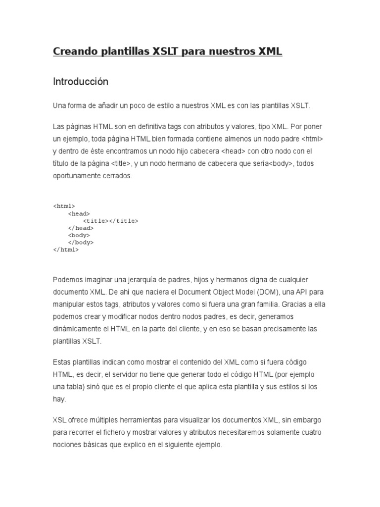 Creando Plantillas XSLT para Nuestros XML | PDF | Xslt | HTML