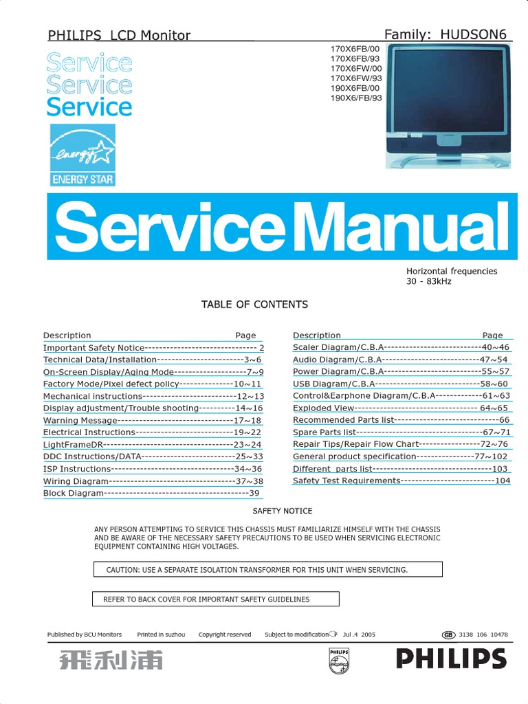 Philips 190x6 - 170x6 Service Manual | PDF | Pixel | Computer Monitor