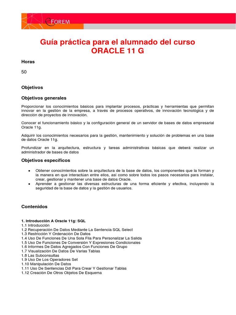 Guía Oracle 11g | PDF | SQL | Bases de datos