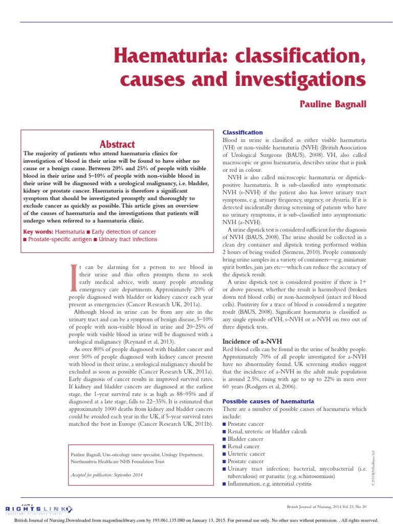 Hematuria Clasificacion | PDF | Renal Function | Cancer