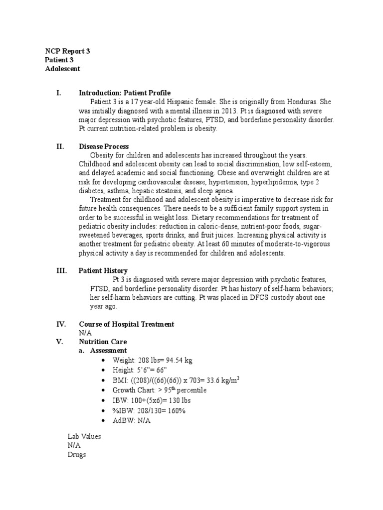 Adolescent Case Study | PDF | Childhood Obesity | Obesity