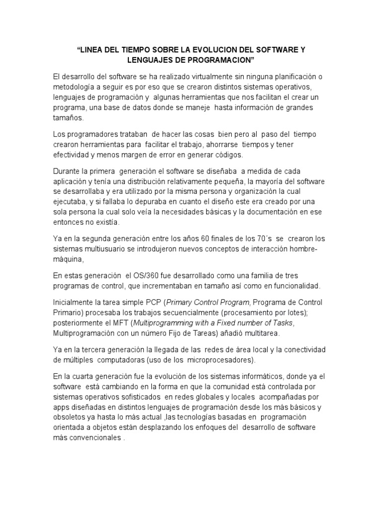 Linea Del Tiempo Sobre La Evolucion Del Software y Lenguajes de ...