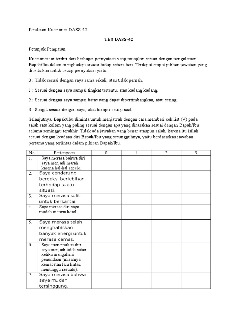 Kuesioner Stres DASS | PDF | Pengembangan Diri | Kesehatan Holistik