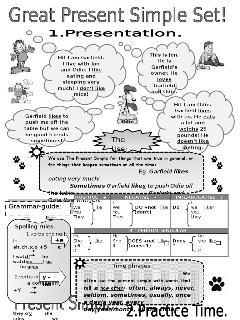 Present Simple Garfield SET | PDF | Garfield | Style (Fiction)