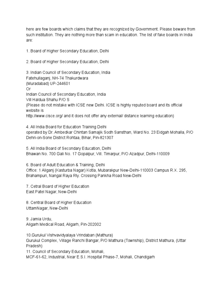 Fake Boards | PDF | Delhi | Schools