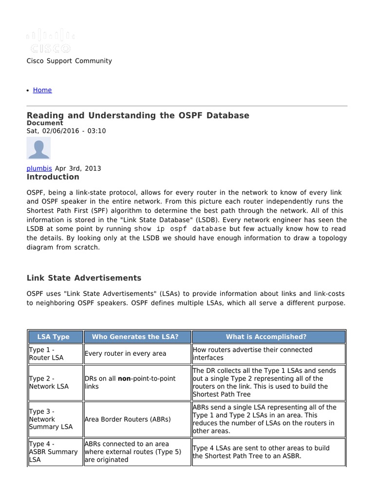 Cisco Support Community - Reading and Understanding The Ospf Database - 2013-04-15 | PDF ...