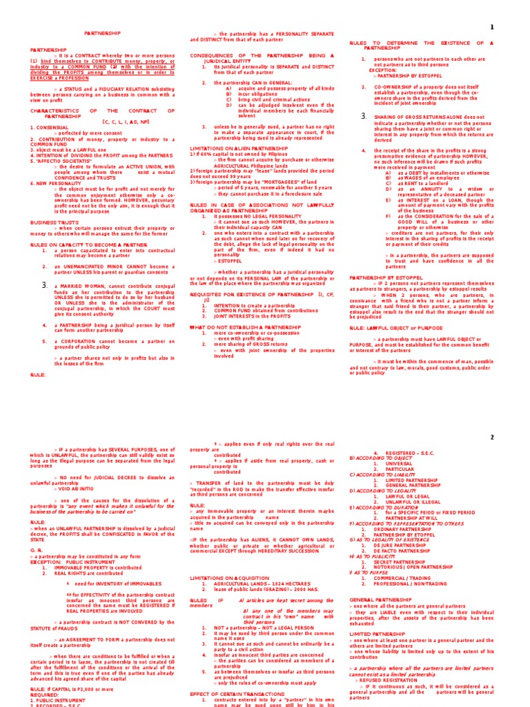 Partnership Reviewer Pdf Partnership Law Of Agency