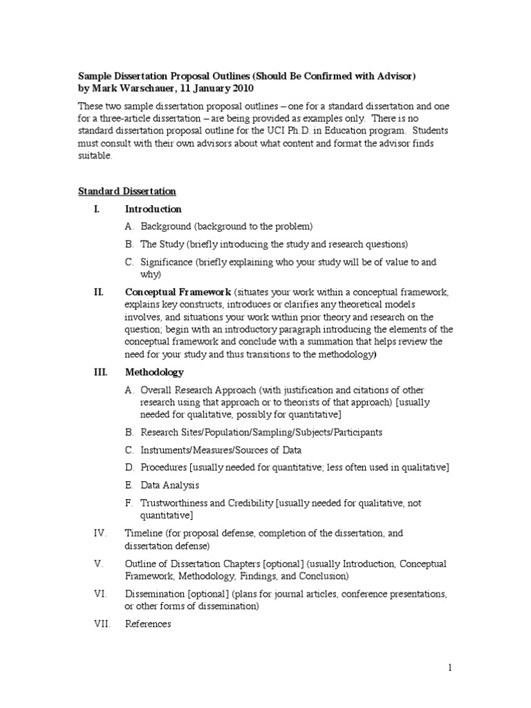Sample Dissertation Proposal Outline 11010 | PDF | Qualitative Research ...